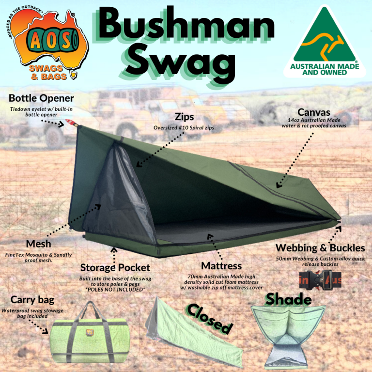 AOS AUSTRALIAN MADE TRADITIONAL STD CANVAS SWAG - Aussie Outback Supplies