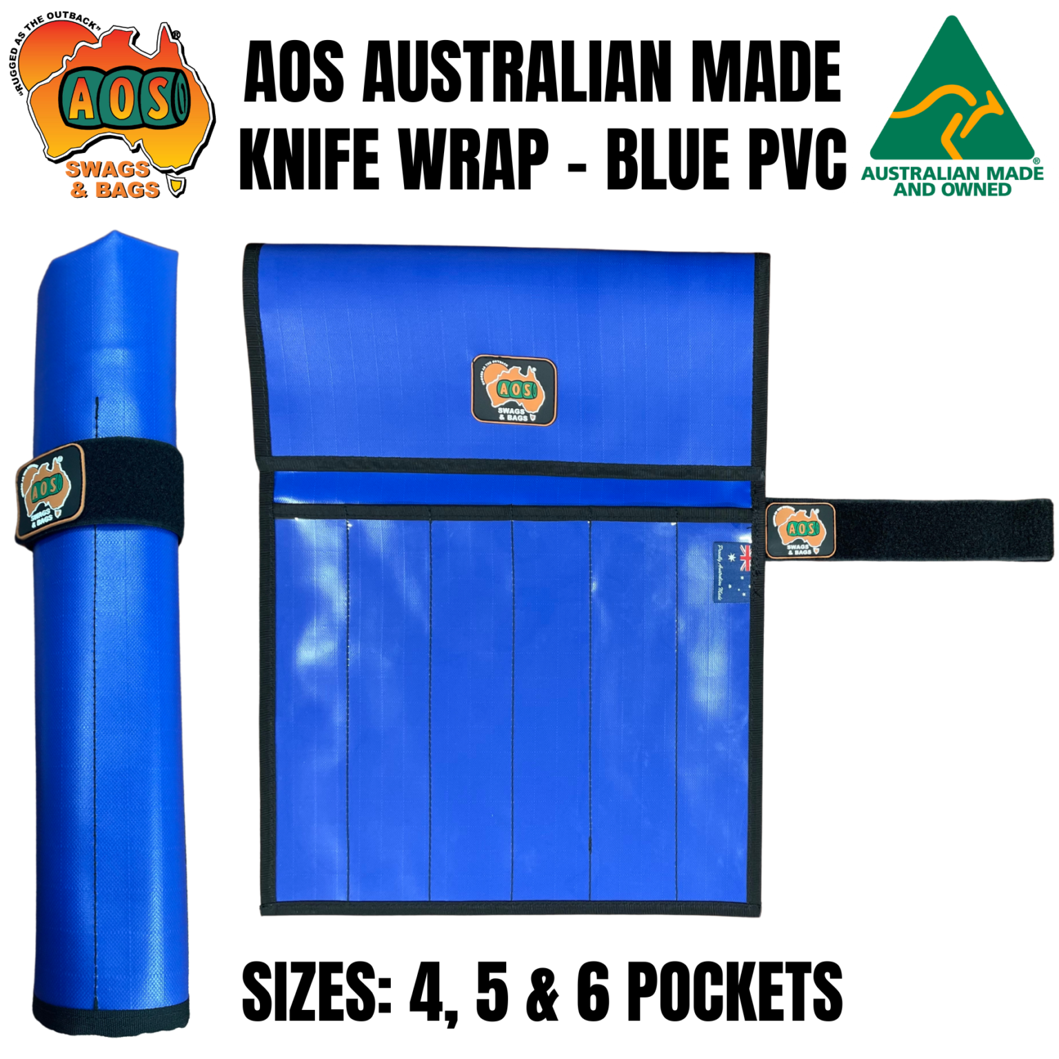 AOS Australian Made Marine Blue PVC Knife, Tool & Utensil Wrap Roll ...